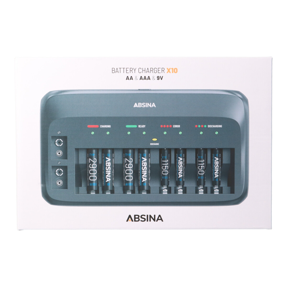 Absina X10 Ladegerät für 1-8AA/AAA & 1-2 9-V Akkus