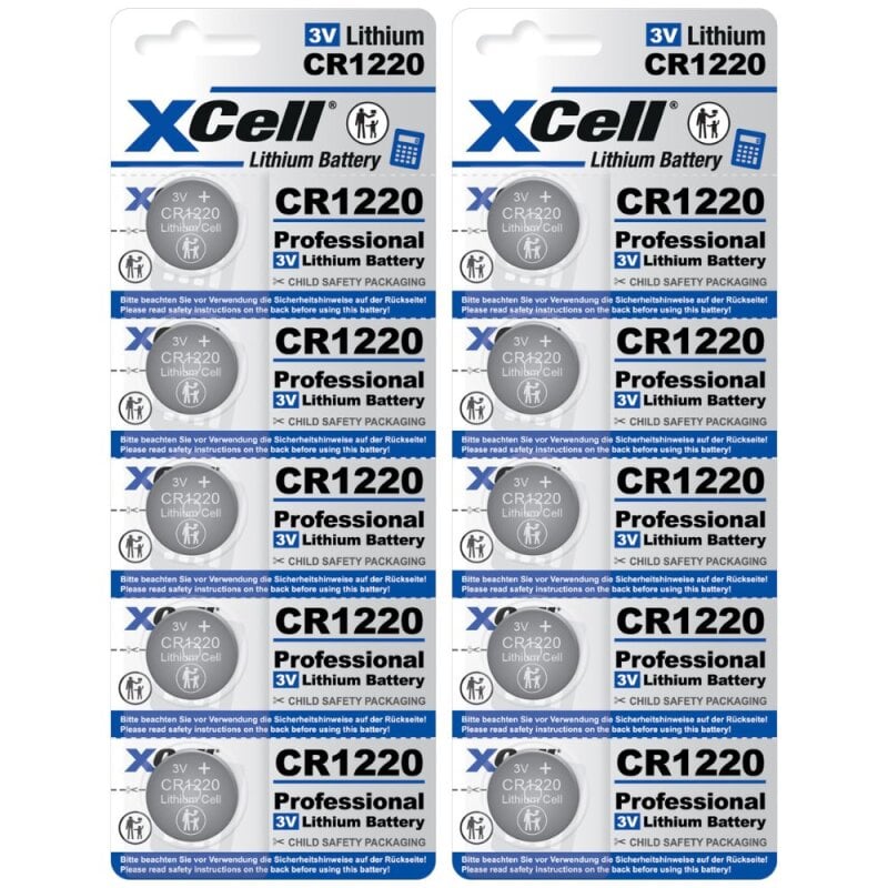 10x XCell Lithium-Knopfzelle CR1220 5er-Blister 3V/40mAh