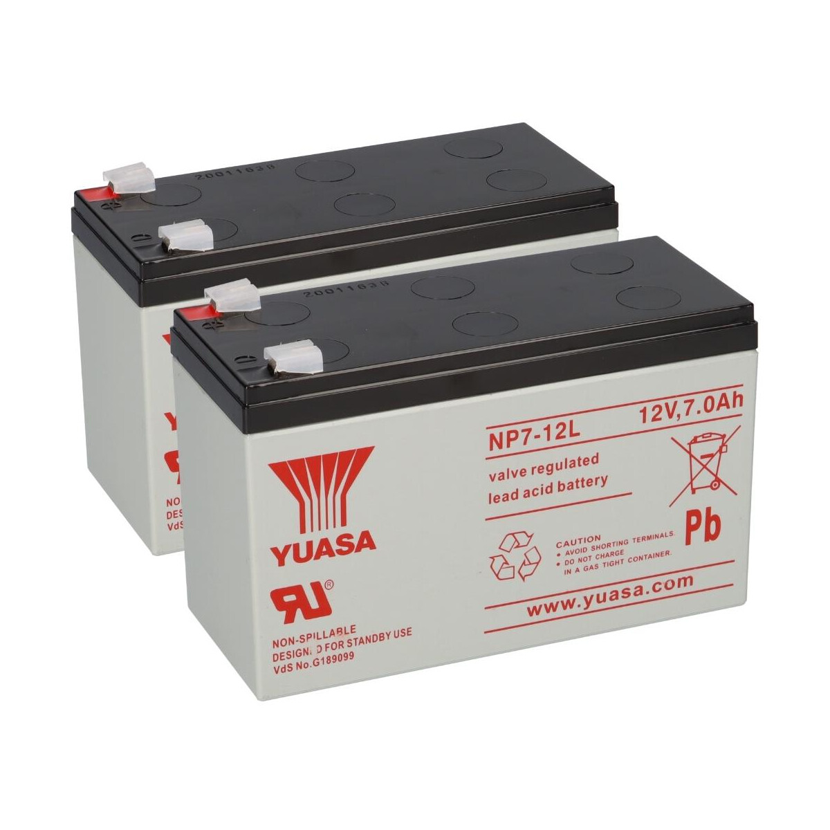 USV 2x Yuasa Blei-Akku NP7-12L Pb | 12V 7Ah VdS | Faston 6,3